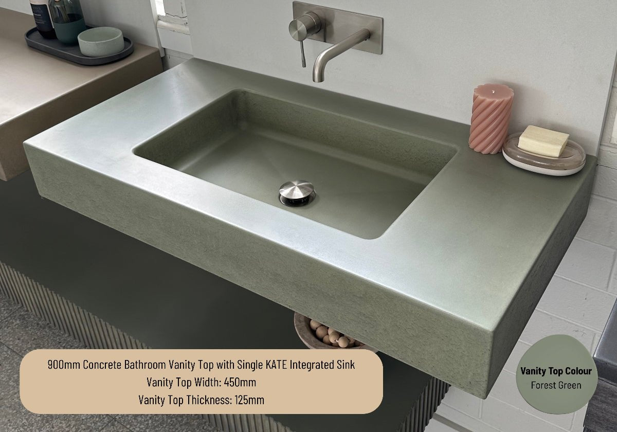 900mm Concrete Bathroom Vanity Top - KATE Integrated Sink