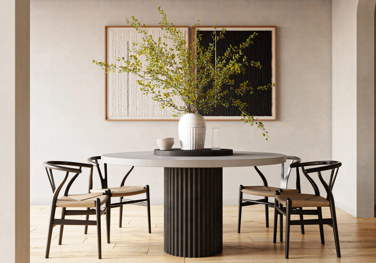 Indoor/Outdoor Round Concrete Dining Table - Fluted Concrete Base