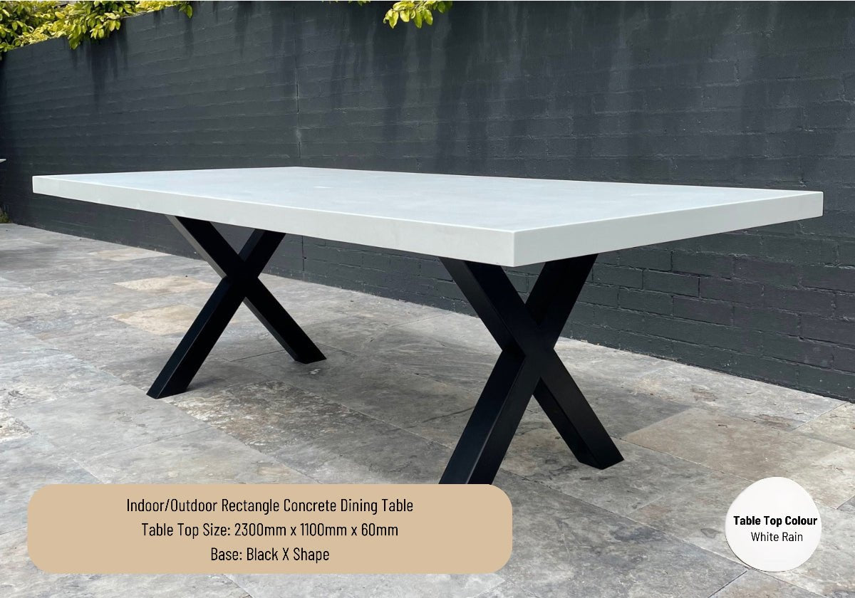 Indoor or Outdoor Rectangle Concrete Dining Table - Black or White X S